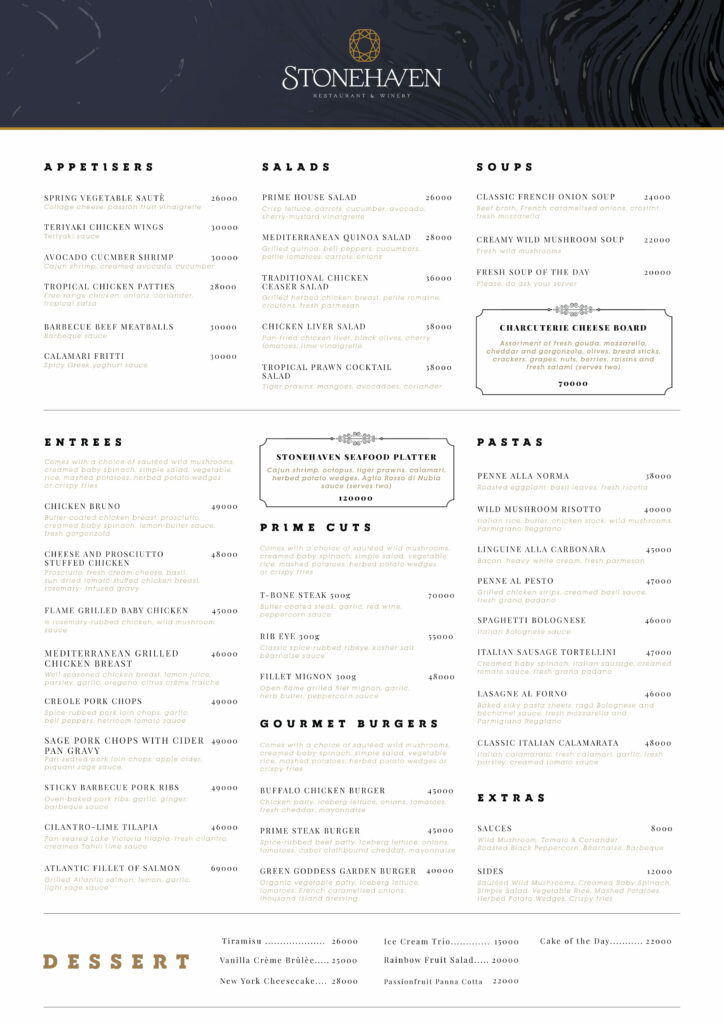 Amazing Stonehaven Restaurant & Winery Menu (EST. 2021) • Chick About Town